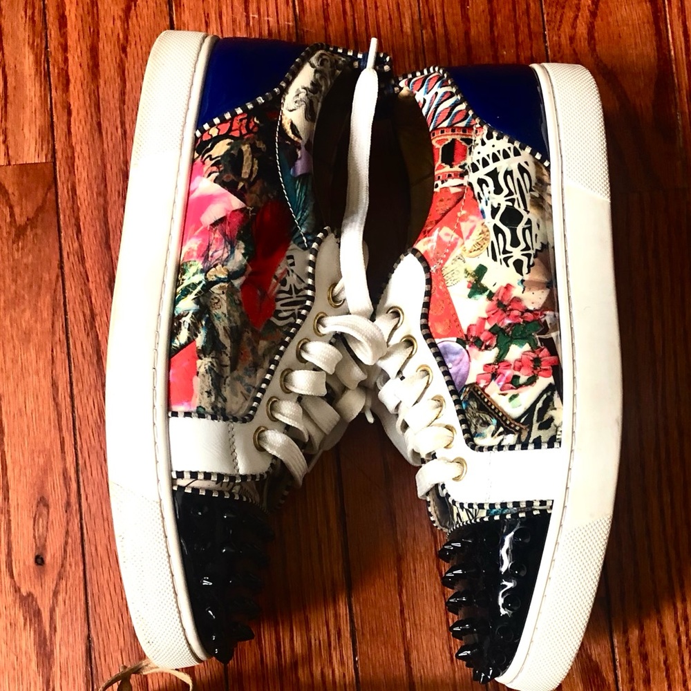 Christian Louboutin Vieira Spike Print Sneakers Sz7 - Gem